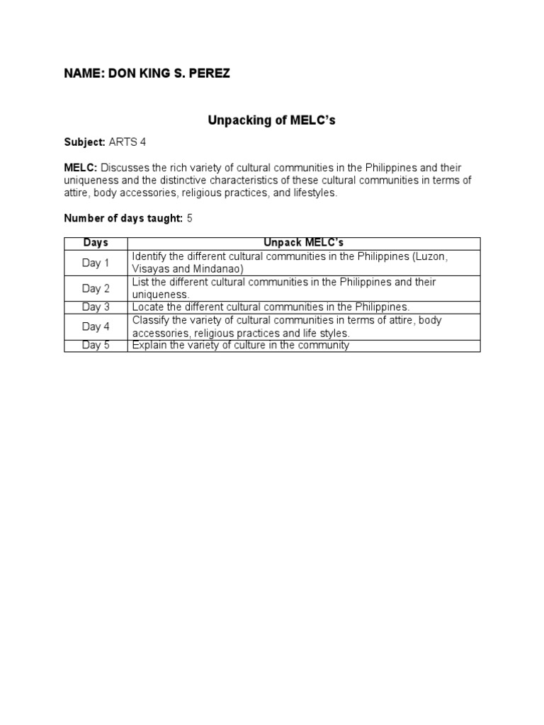 Dksperez - Unpacking of Melc | PDF