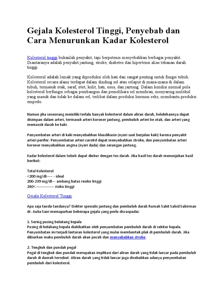 Gejala dan Solusi Kolesterol Tinggi | PDF | Kesehatan Holistik
