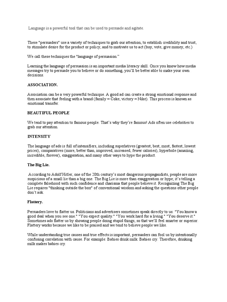 Mastering Persuasive Language Techniques | PDF