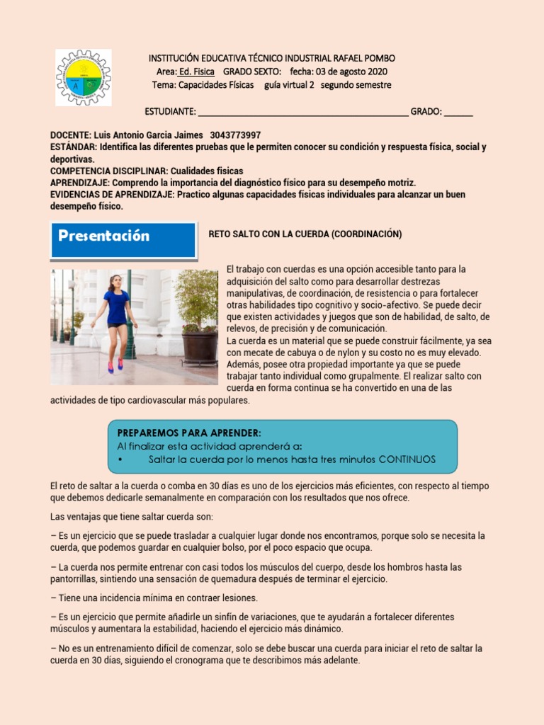 Guia 2 Reto Salto de La Cuerda 2020 | PDF | Flexibilidad (anatomía ...