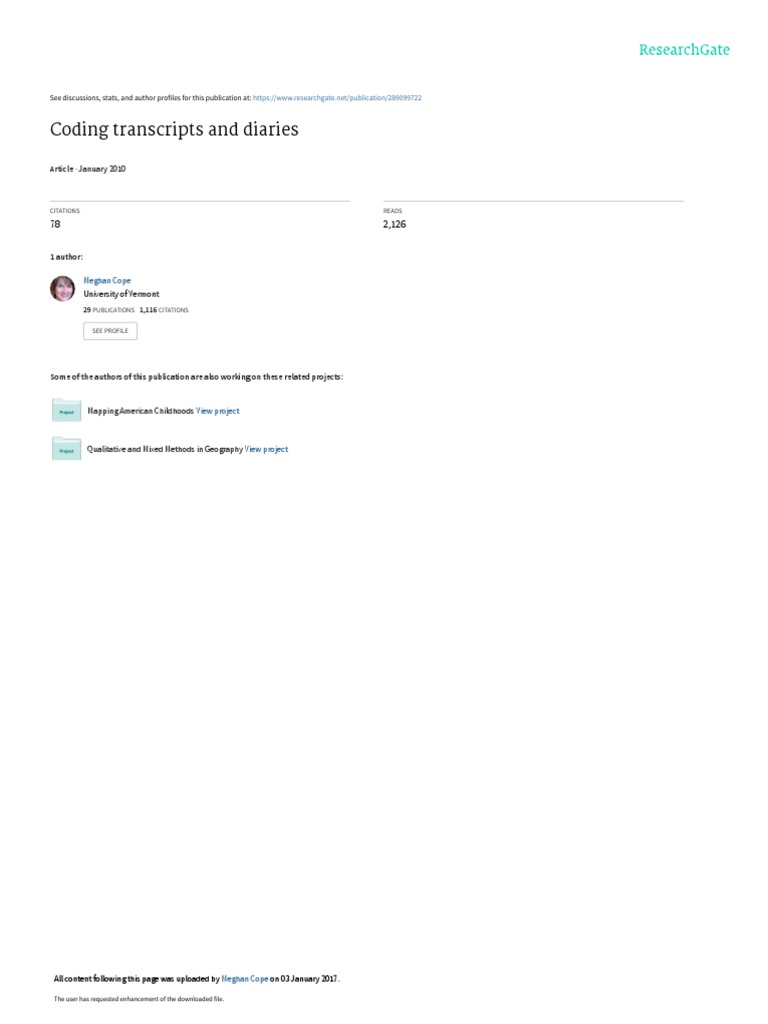 Coding Transcripts and Diaries: January 2010 | PDF | Qualitative ...