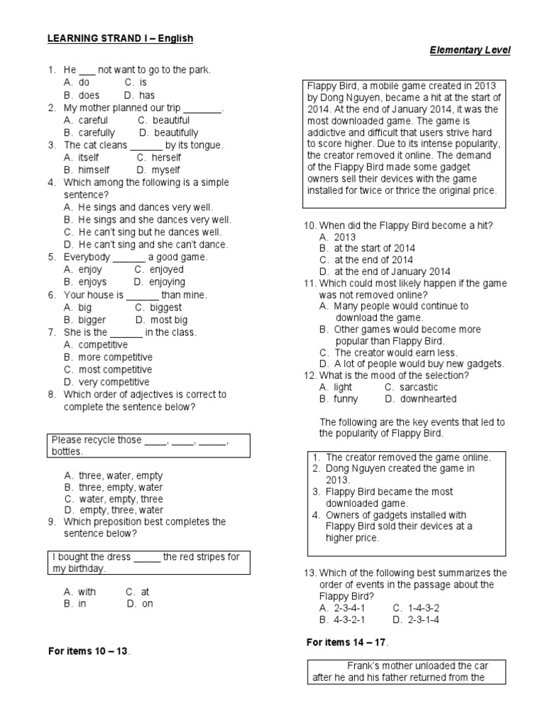 Learning Strand I English and Filipino Elementary Level | PDF | Horses ...