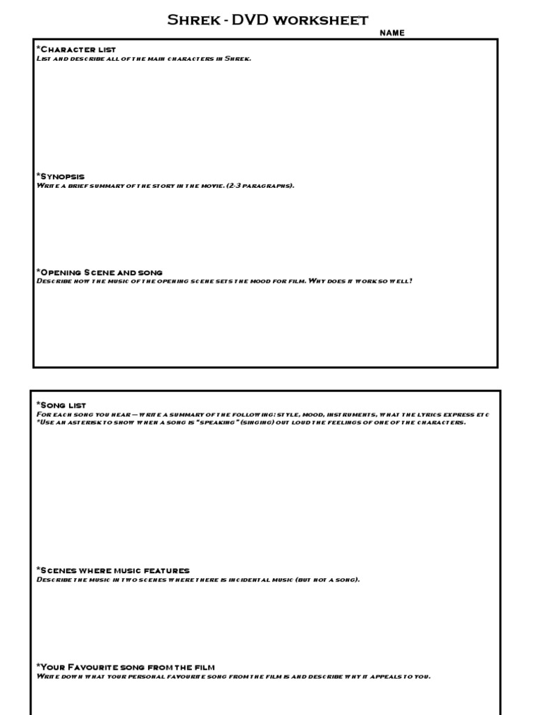 Shrek - DVD Worksheet: Character List | PDF | Art