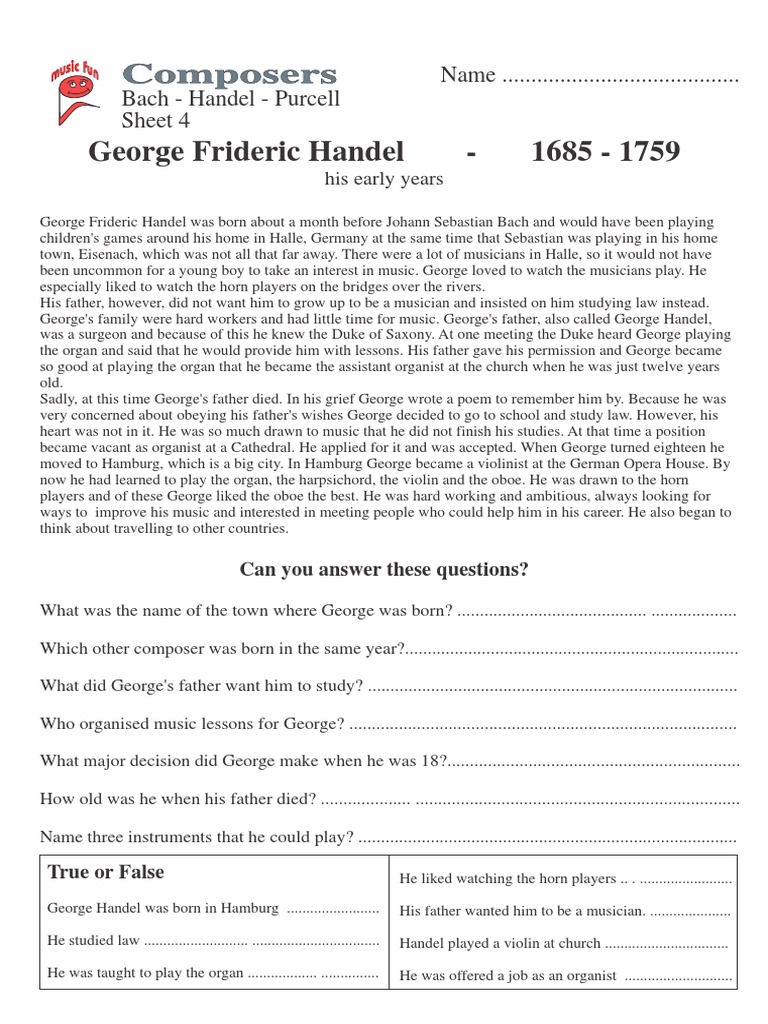 Handel Worksheets | PDF | George Frideric Handel | Messiah (Handel)