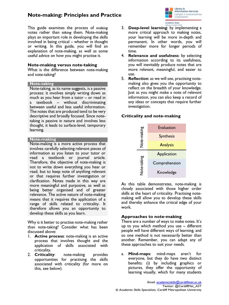 Note-Making: Principles and Practice | PDF | Neuropsychological ...