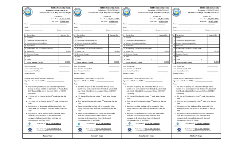 Hostel Challan For Existing Students | PDF | Fee | Cheque