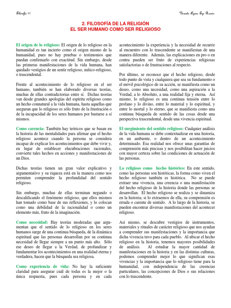 Filosofía de La Religión Ser Humano Como Ser Religioso PDF | PDF | Homo ...