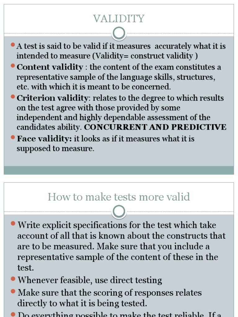 Validity: Content Validity: The Content of The Exam Constitutes A | PDF ...