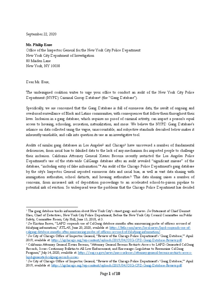 Coalition Letter Calls On The NYPD Inspector General To Audit The NYPD ...