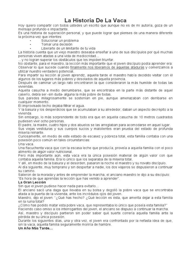 Historia de La Vaca | PDF | Vacas | Pobreza
