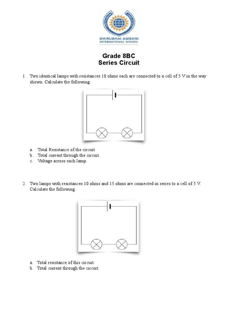 8 Series Circuit Worksheet PDF | PDF