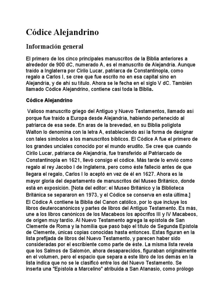 Códice Alejandrino | Descargar gratis PDF | Biblia | Canon bíblico