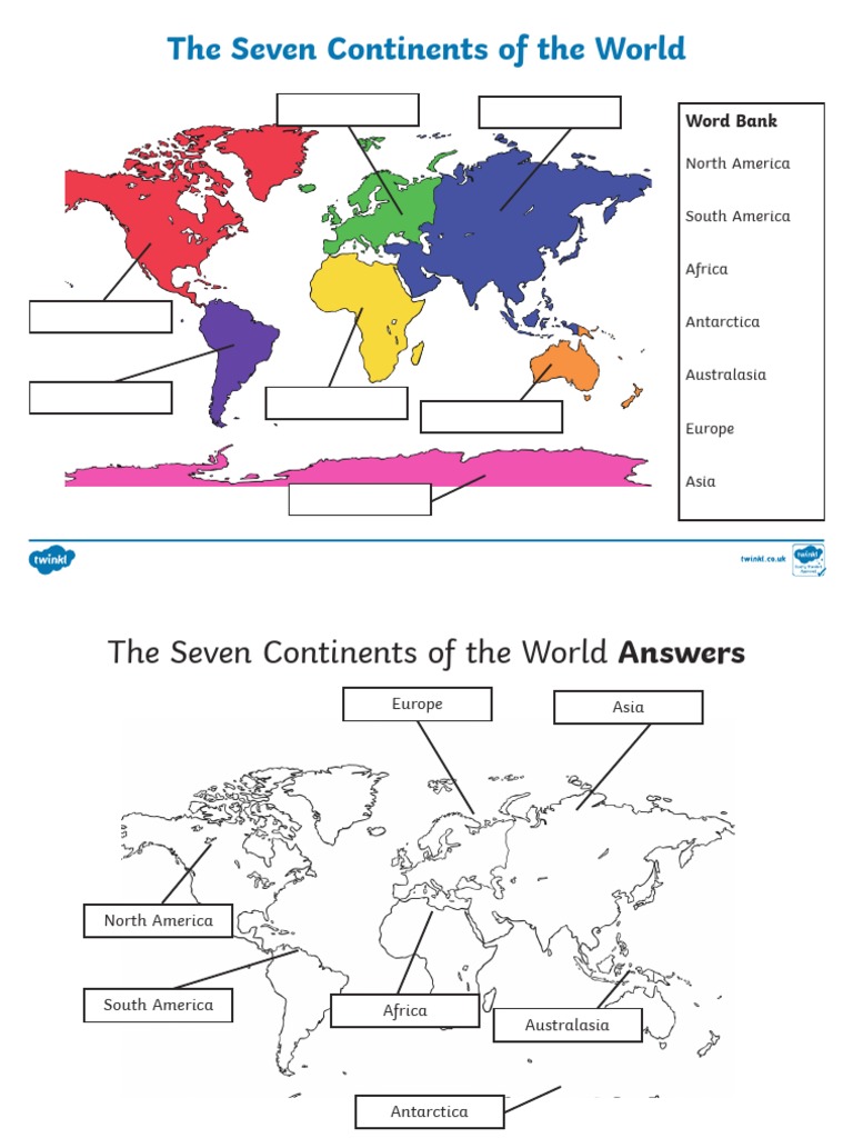The Seven Continents Labelling Activity Worksheet | PDF