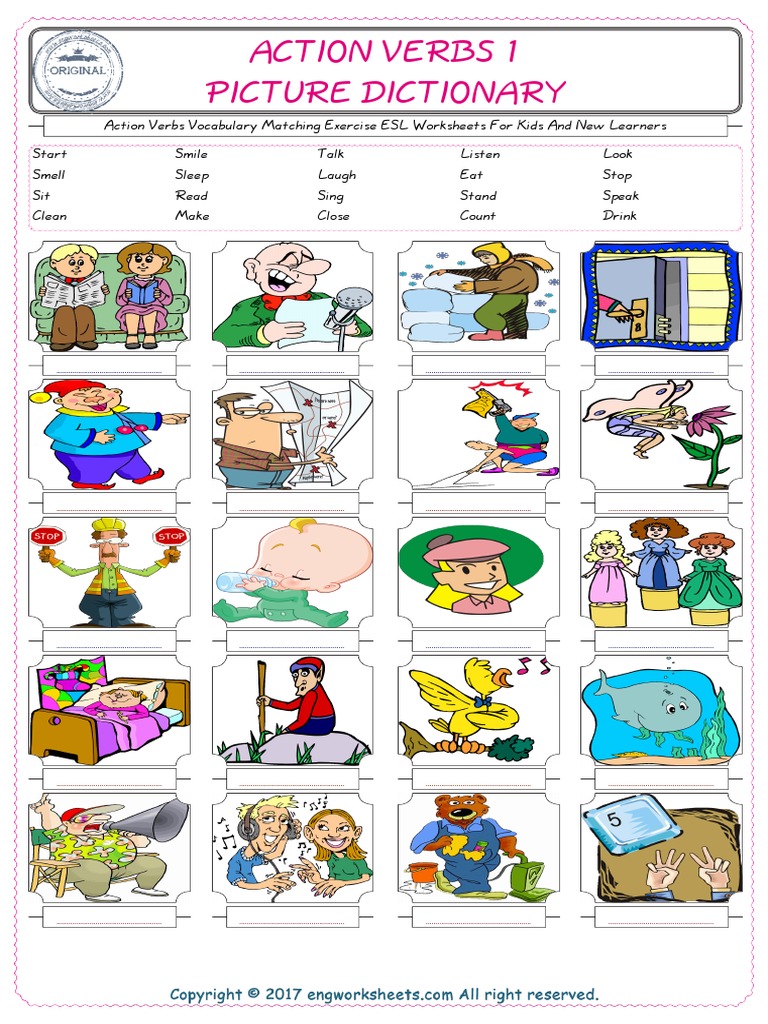 Action Verbs Matching for ESL Kids | PDF | English Language | Symbols