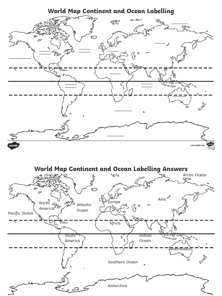 World Map Continent and Ocean Labelling Activity Sheet | PDF