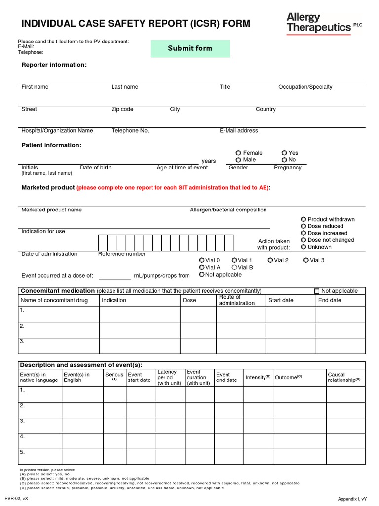 Individual Case Safety Report (Icsr) Form | PDF | Pharmacovigilance | Medicine