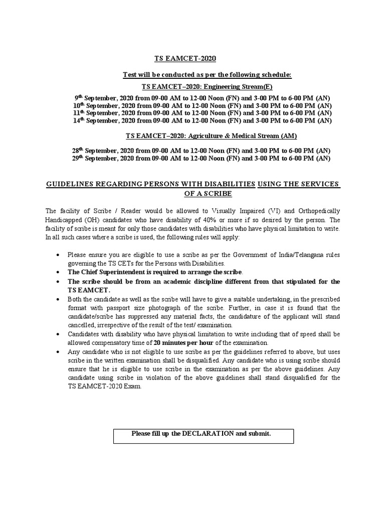 Scribe Form - TS EAMCET 2020 | PDF | Government Information | Social ...
