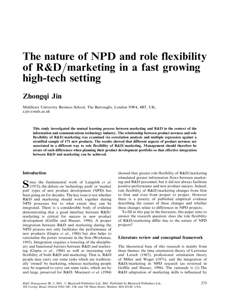 The Nature of NPD and Role Flexibility of R&D Marketing in A Fast ...