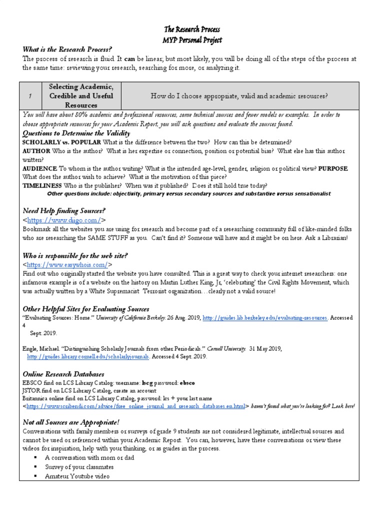 Research Process For The Personal Project | PDF | Learning ...