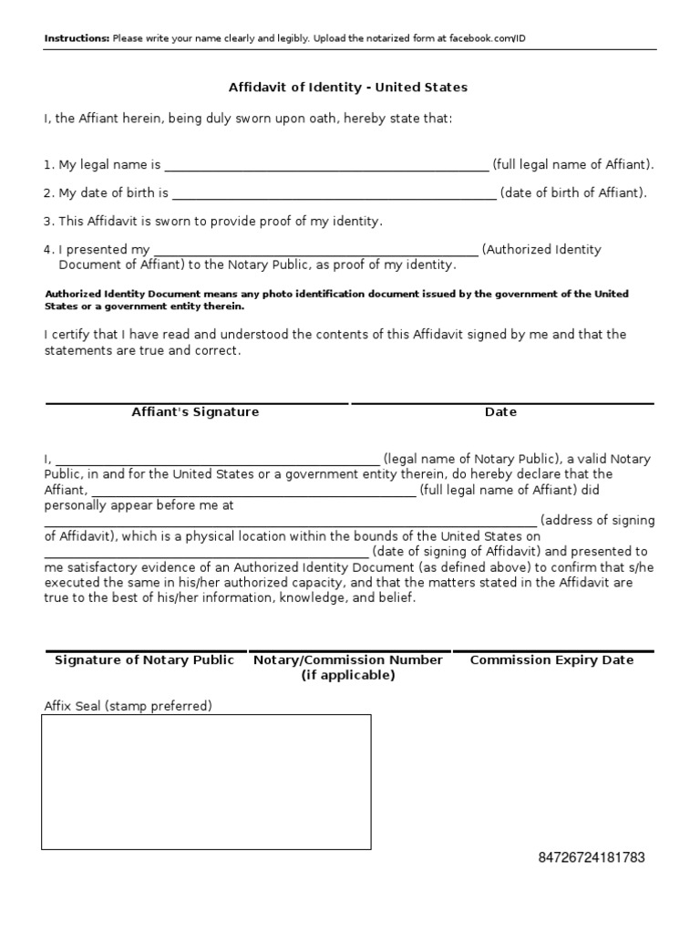 Notarized Affidavit of Identity Form | PDF | Affidavit | Notary Public