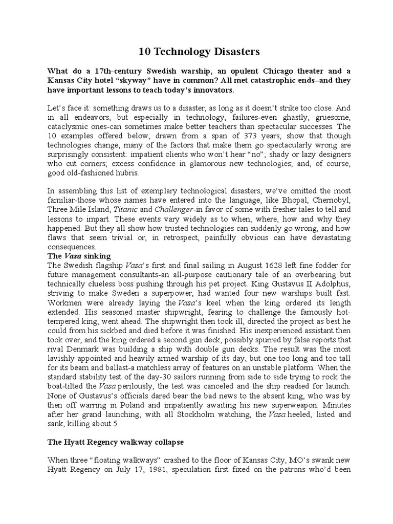 Technology Disasters | PDF | Disaster And Accident | Nature