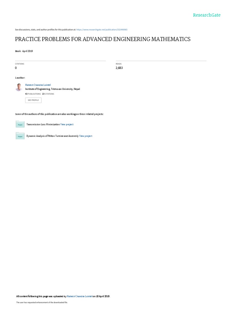 Practice Problems for Advanced Engineering Mathematics: A Collection of ...