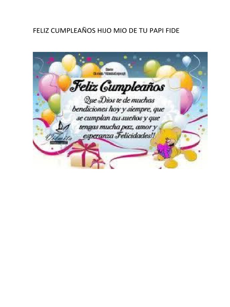 FELIZ CUMPLEAÑOS HIJO MIO DE TU PAPI FIDE.docx | PDF