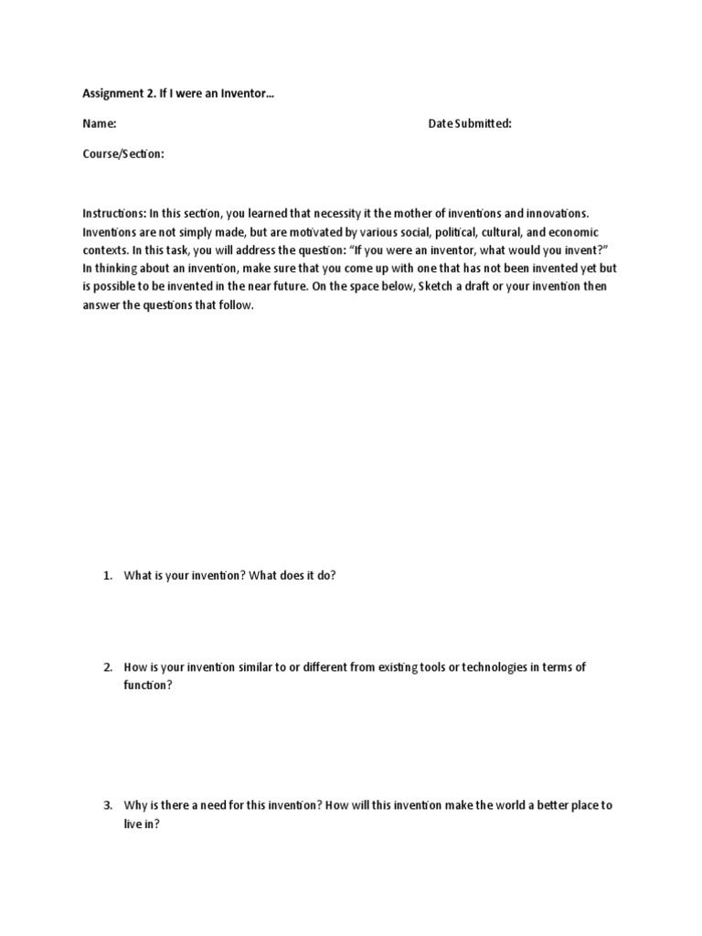 Assignment 2. If I Were An Inventor | PDF