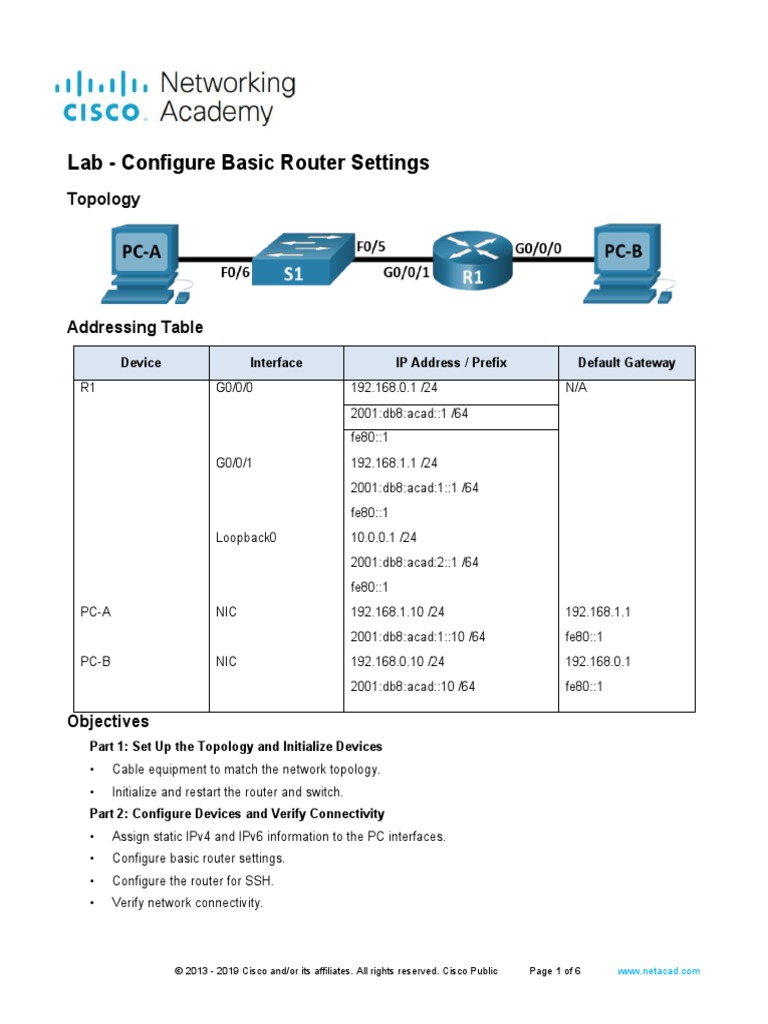1.6.2 Lab - Configure Basic Router Settings | PDF | Router (Computing ...