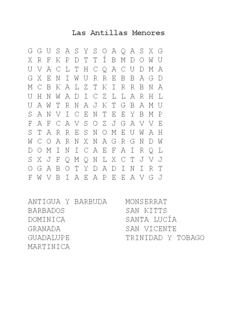 Sopa de Letras Antillas Menores | PDF