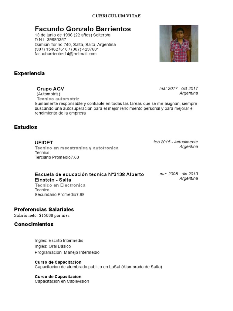 CV Facundo Gonzalo Barrientos | PDF