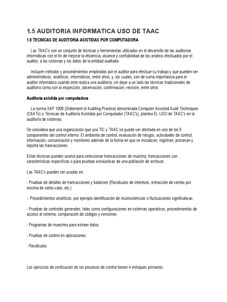 Auditoria Informatica Uso de TAAC | PDF | Auditoría | Software