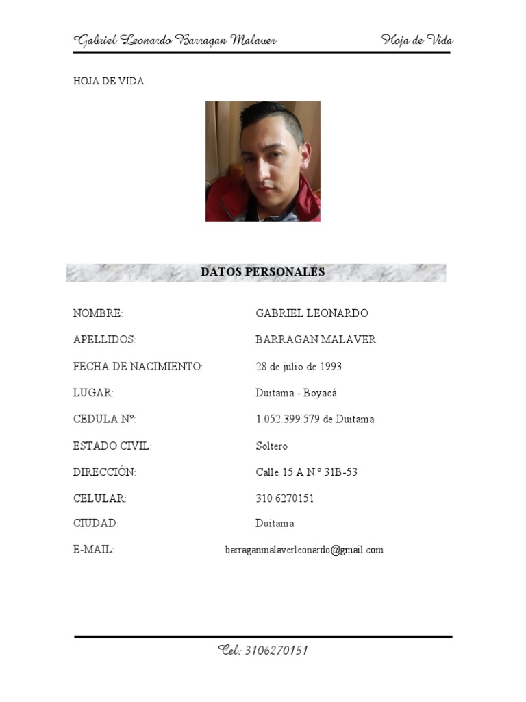 Hoja de Vida Gabriel Barragan | PDF
