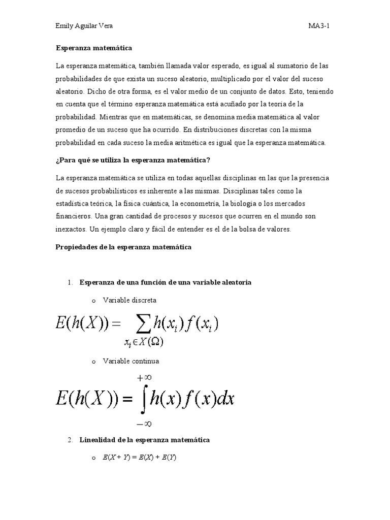 Esperanza Matemática: Definición y Ejemplos | PDF | Valor esperado | Media