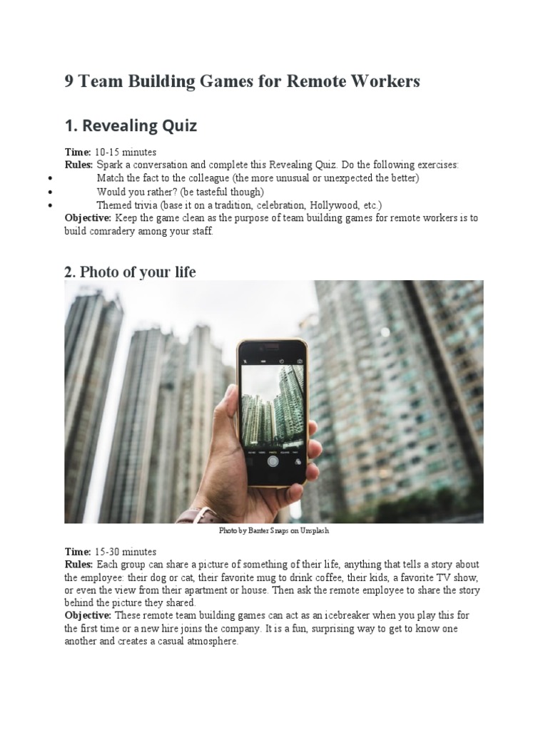 9 Team Building Games For Remote Workers | PDF | Conversation