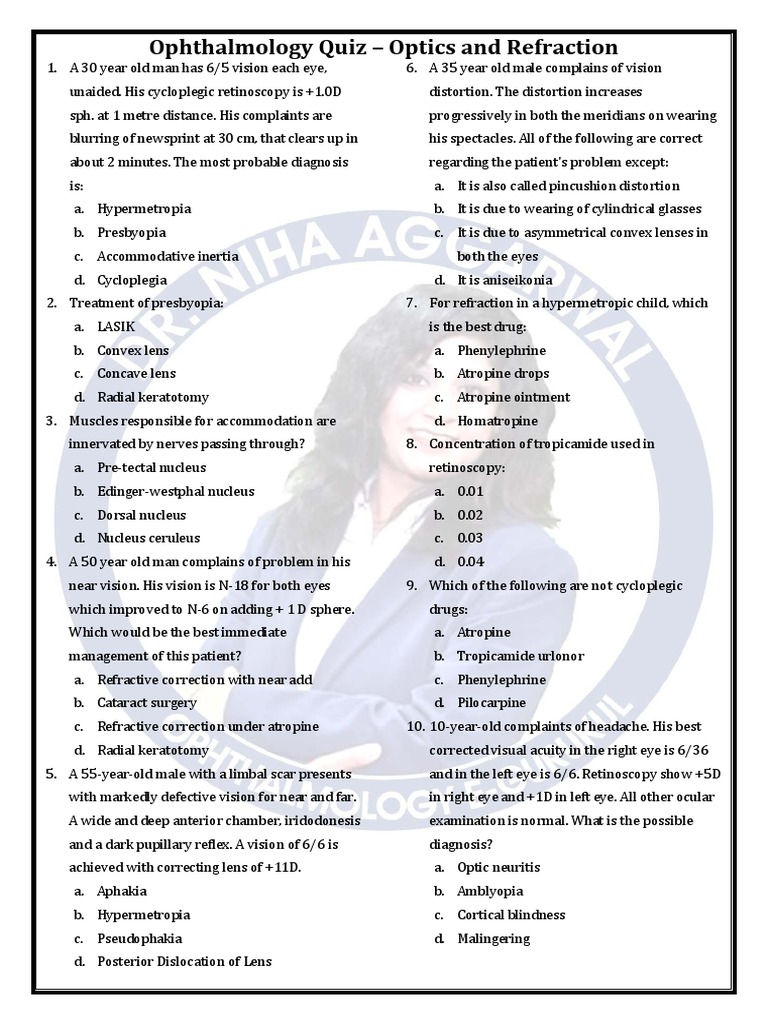 Ophtha Quiz - Optics and Refraction | PDF | Eye | Sensory Organs
