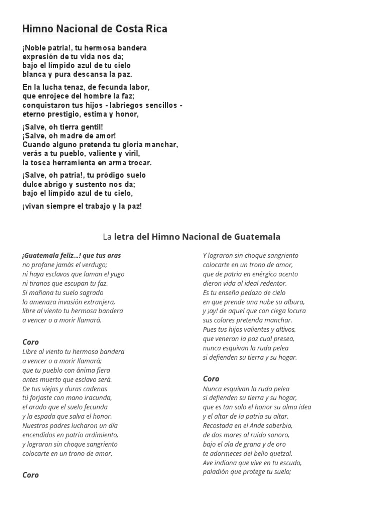 Himno Nacional de Costa Rica | Descargar gratis PDF | Canciones ...