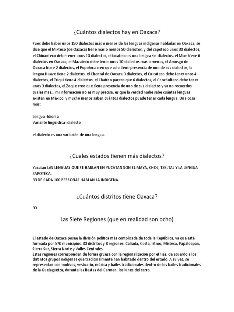Cuántos Dialectos Hay en Oaxaca | PDF
