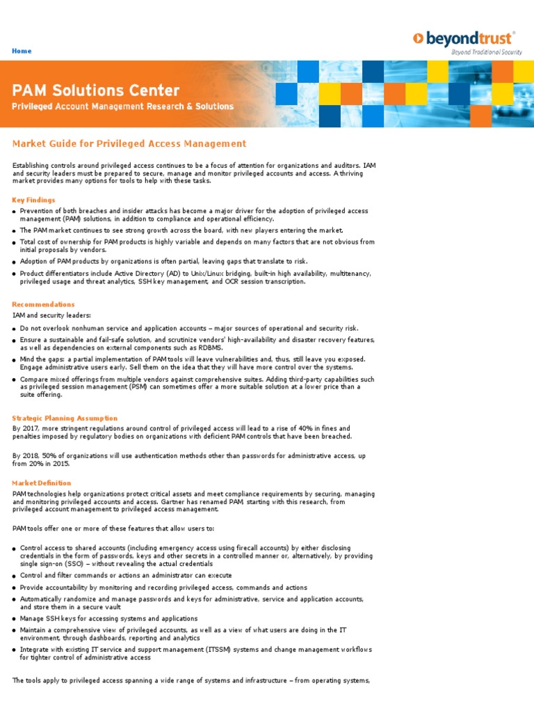 Market Guide For Privileged Access Management: Key Findings | PDF | Secure Shell | Cloud Computing