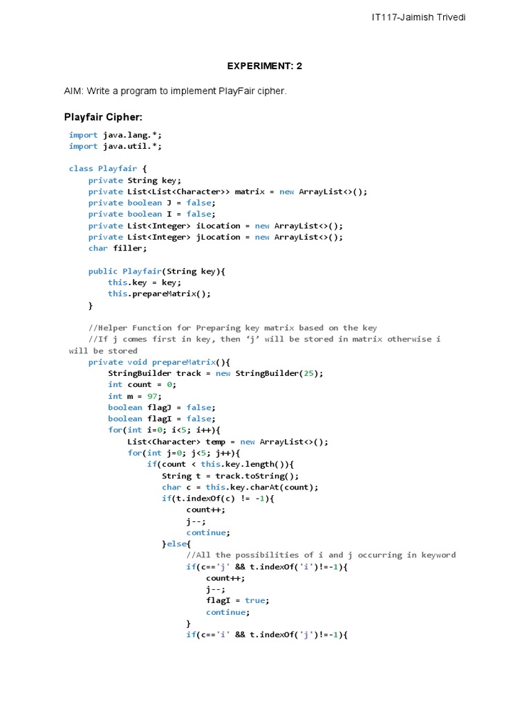 Program to Implement the Playfair Cipher Encryption and Decryption ...