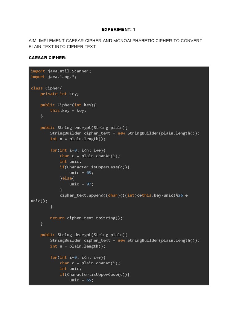 Eces Experiment - 1 | PDF | Cipher | String (Computer Science)
