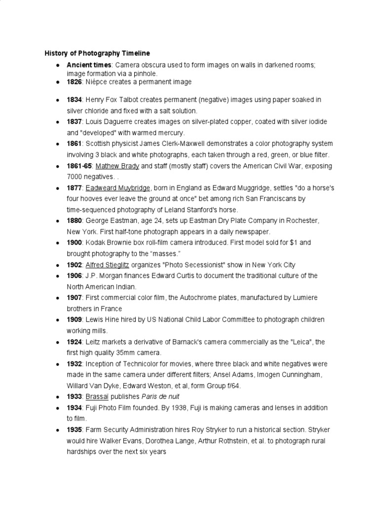 History of Photography Timeline-2020 | PDF | Travel