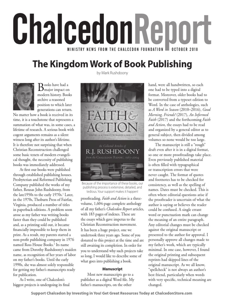 Chalcedon: The Kingdom Work of Book Publishing | PDF | Proofreading | Books