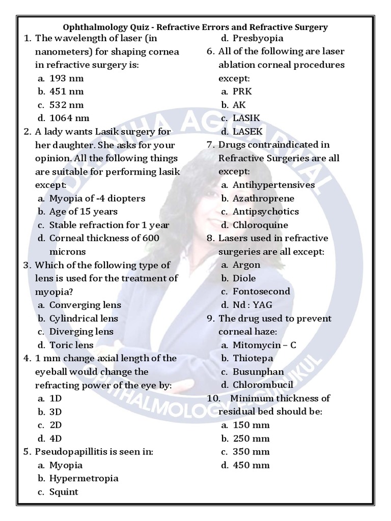 Ophtha Quiz - Refractive Errors and Refractive Surgery | PDF