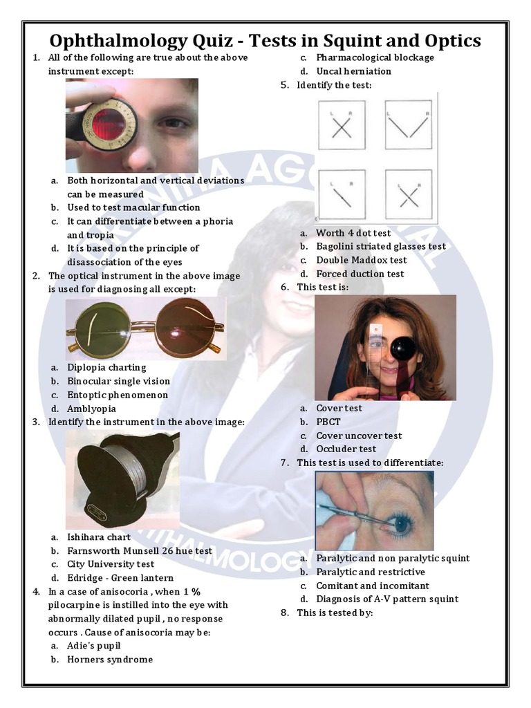 Ophtha Quiz - Tests in Squint and Optics PDF | PDF | Vision | Visual System
