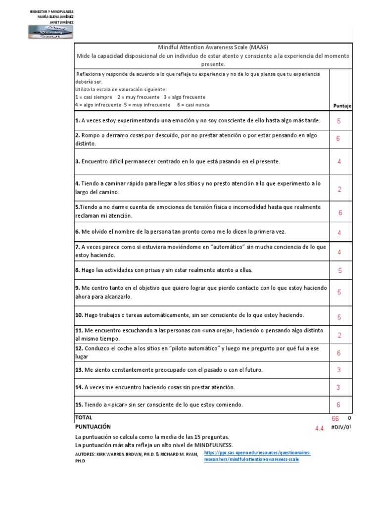 Comentado - P 1.1 SESIÓN 1 TEST INICIAL Mindful Attention Awareness ...
