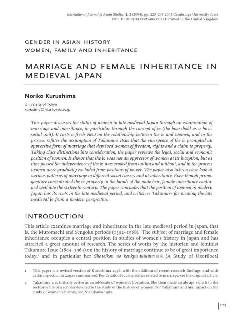 Marriage and Female Inheritance in Medieval Japan | PDF | Adultery ...