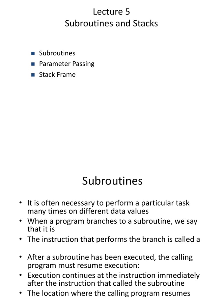 5subroutines And Stacks Pdf Pdf Subroutine Parameter Computer Programming