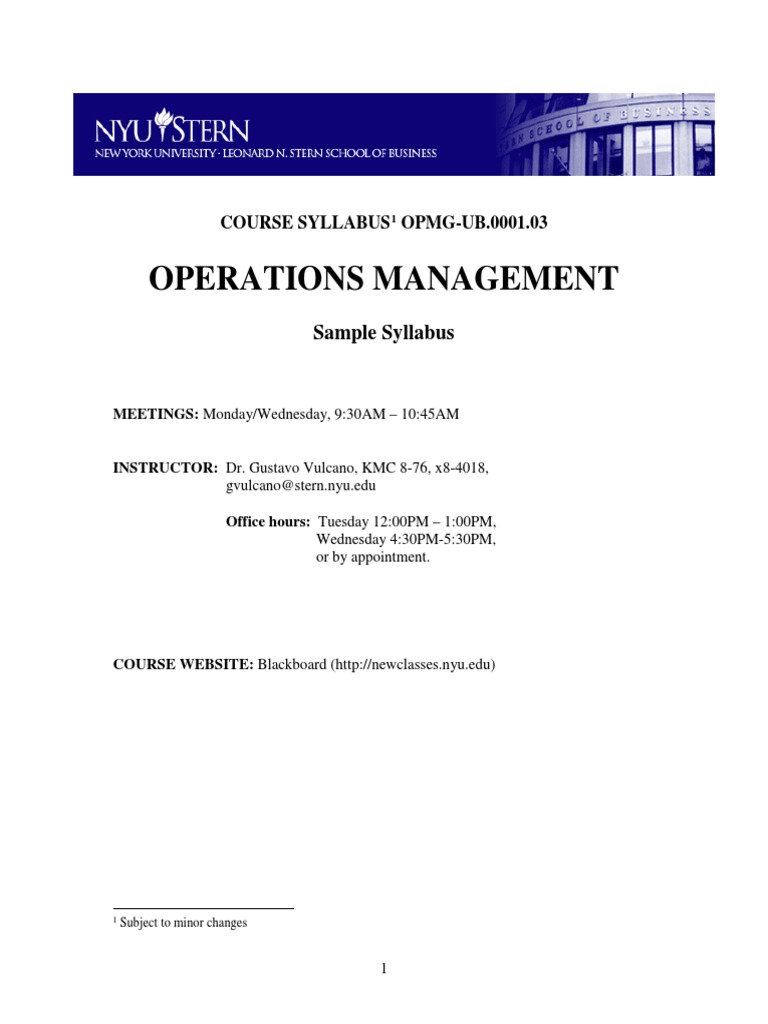 Operations Management Course Syllabus | PDF | Operations Management ...
