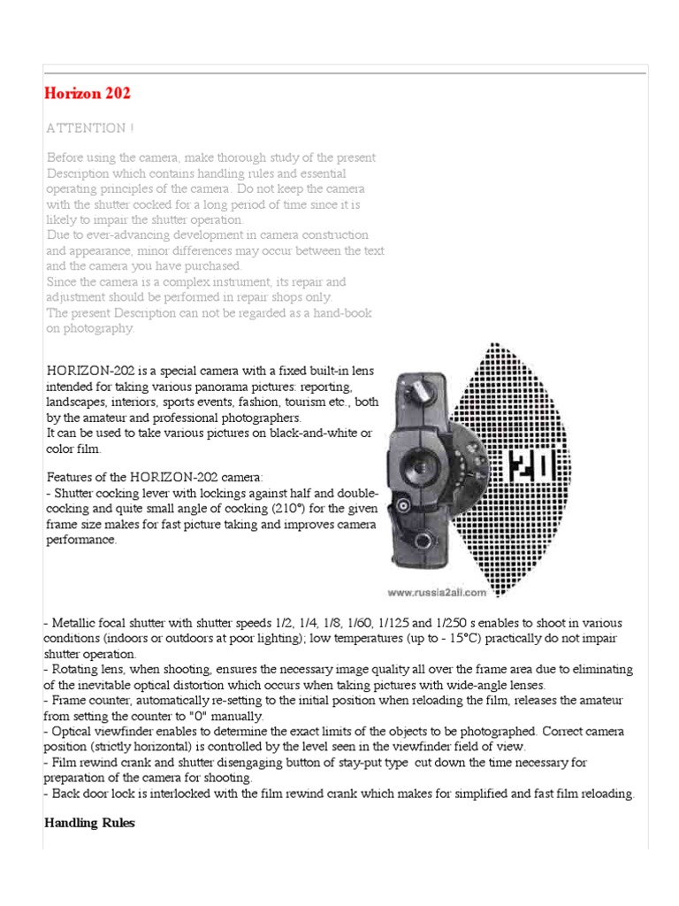 Horizon 202 Camera User Guide | PDF | Shutter (Photography) | Camera